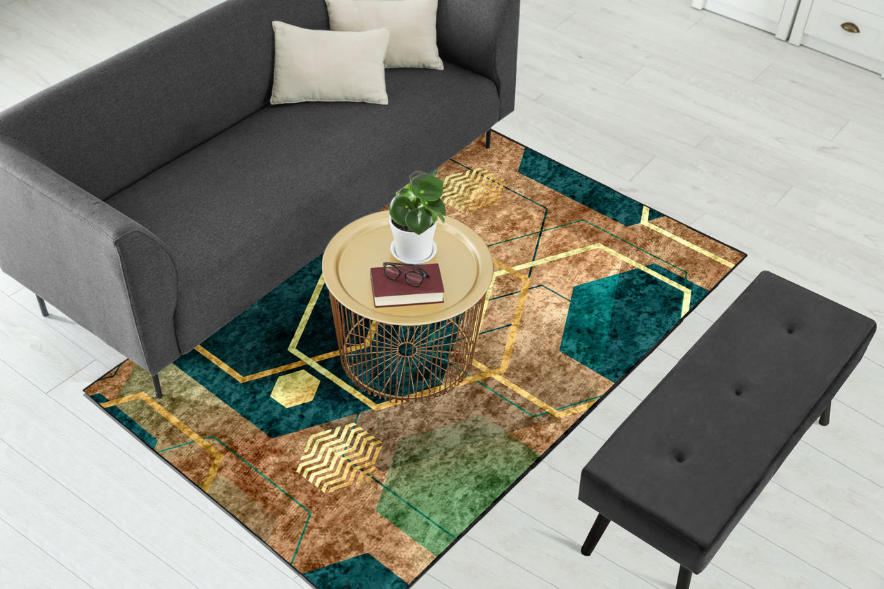 Emerald Copper Abstract Geo Centerpiece (Rug) – Rizaries